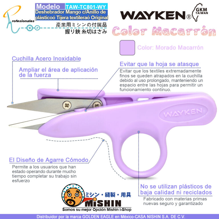 TAW-TC801 Deshebrador Morado Tijera Textil Mango c/Anillo plástico ó Tijera textileraó WAYKEN ...